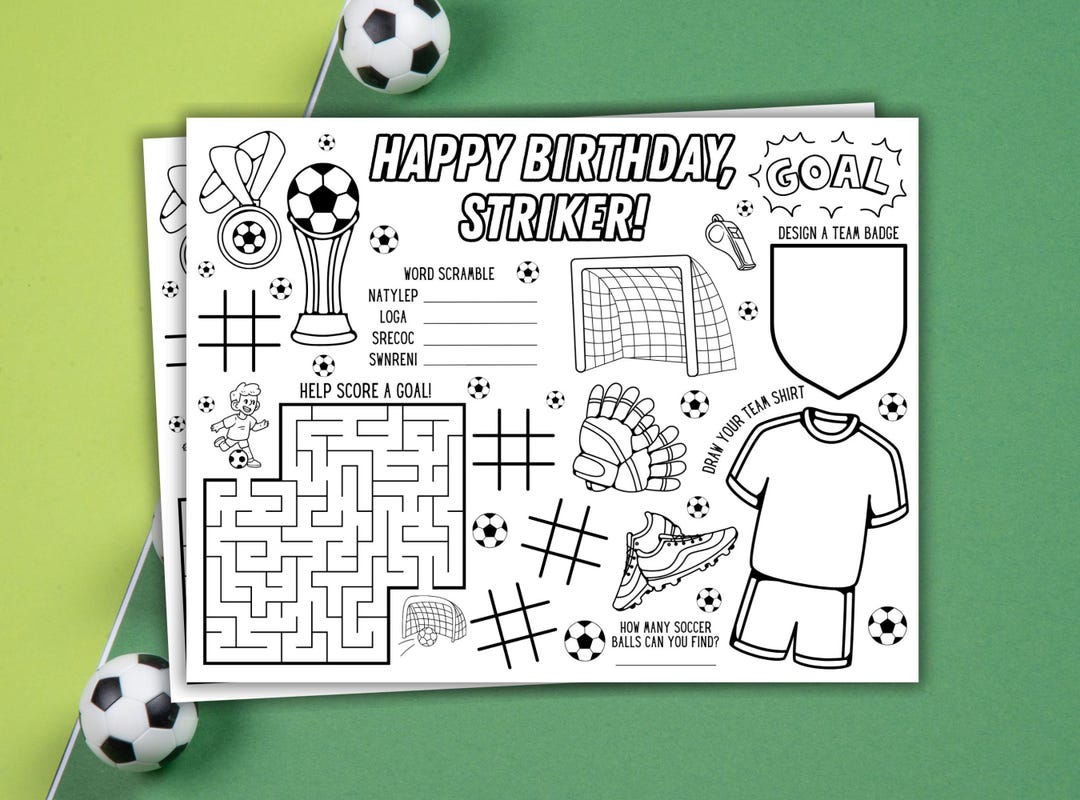 Soccer Party Activity Placemat Printable Soccer Coloring Placemat ...