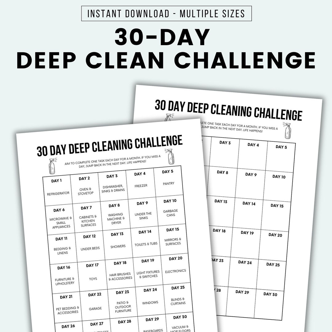 30 Day Deep Cleaning Challenge Printable Deep Cleaning Challenge 30 Day Cleaning Challenge ...