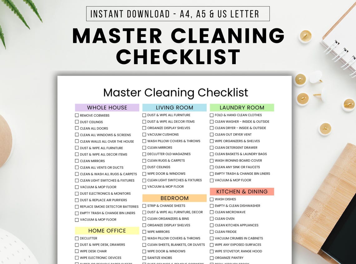Printable Master Cleaning Checklist Cleaning Schedule Cleaning List ...