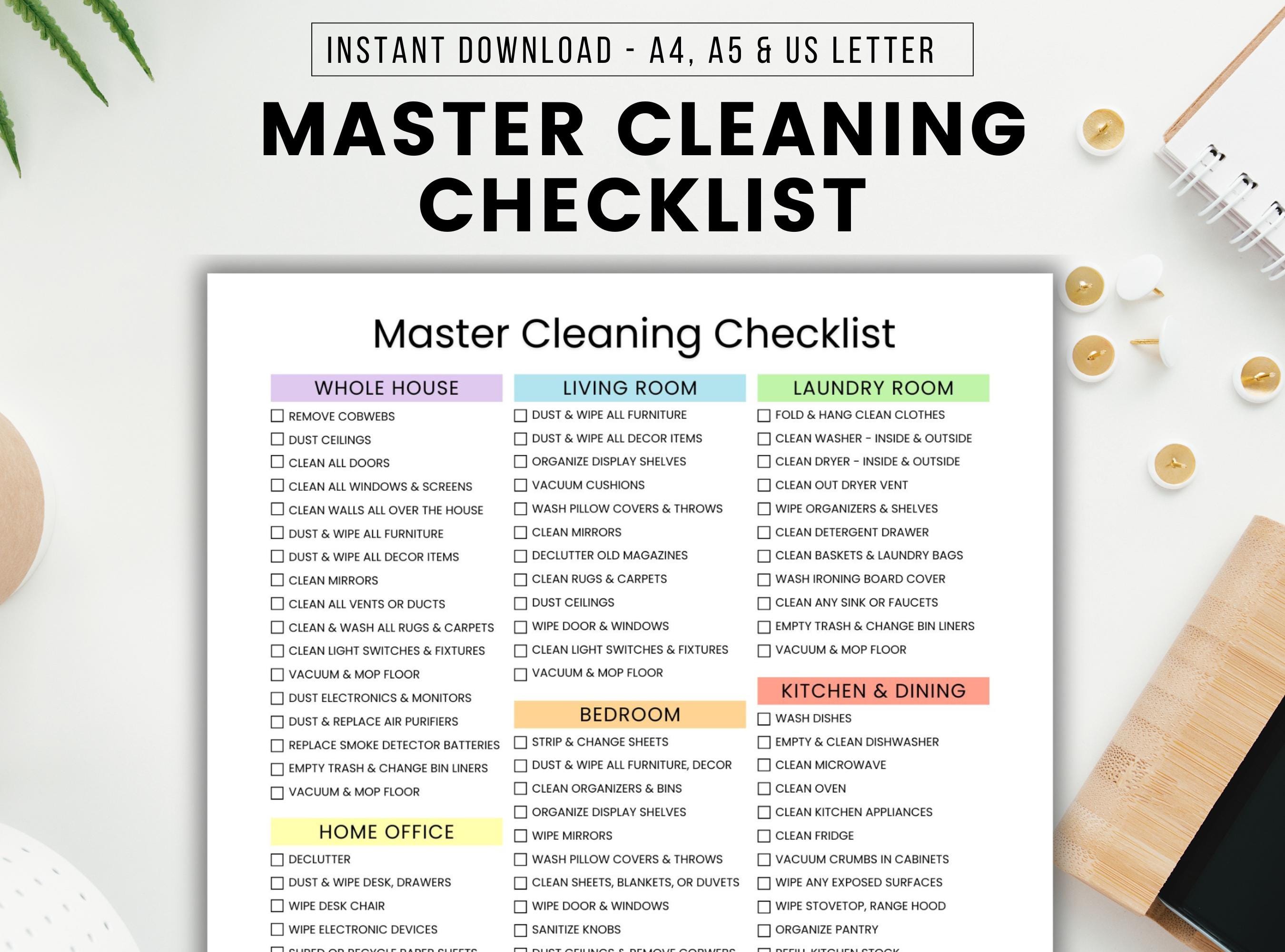Printable Master Cleaning Checklist Cleaning Schedule Cleaning List ...