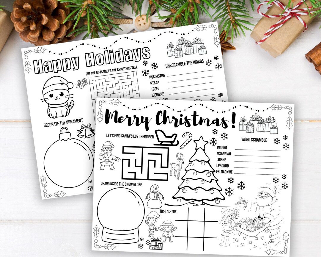 Christmas Activity Placemat, Kids Christmas Activity Printable Placemat ...