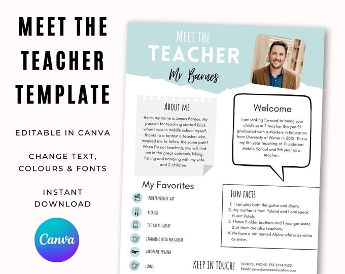 Editable Meet the Teacher Template: Back to School Introduction (canva ...