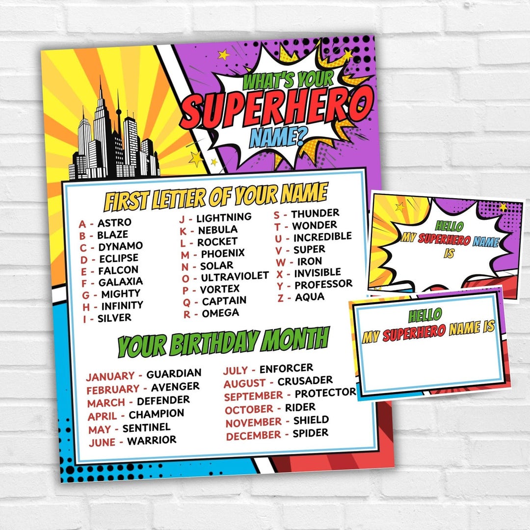 What's Your Superhero Name Party Game Printable Superhero Game ...