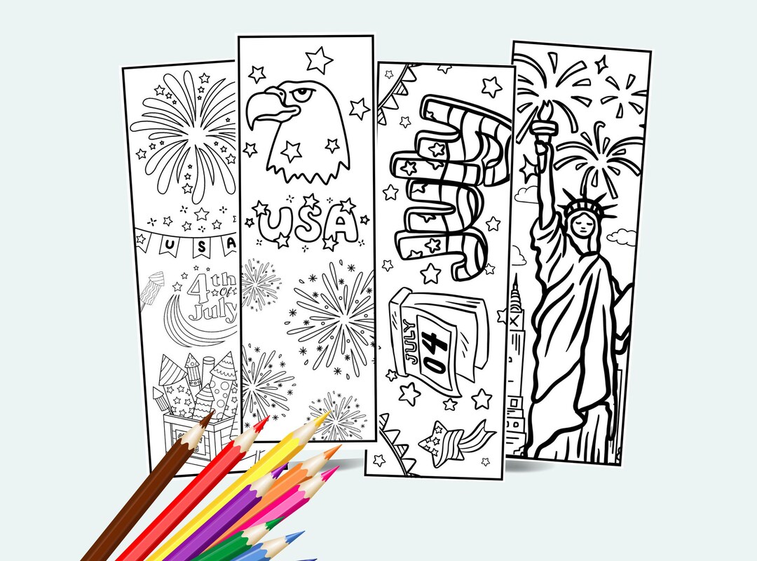 4th of July Bookmarks Printable Independence Day Coloring Bookmarks 4th ...