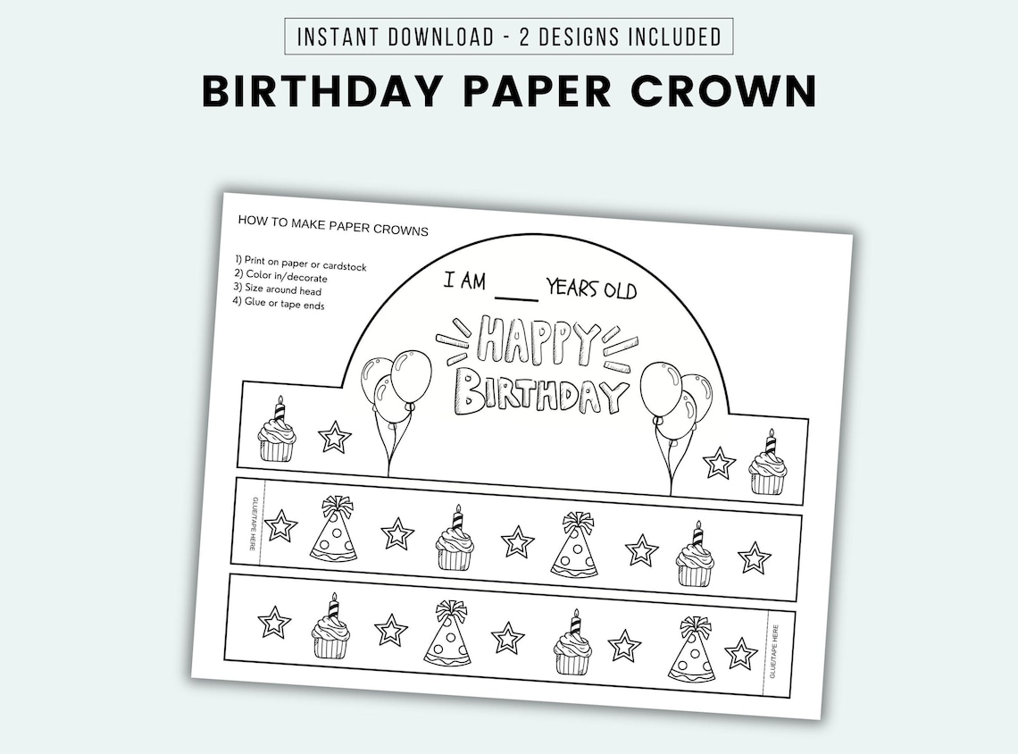 Birthday Paper Crown Printable Birthday Crowns Birthday Headband ...