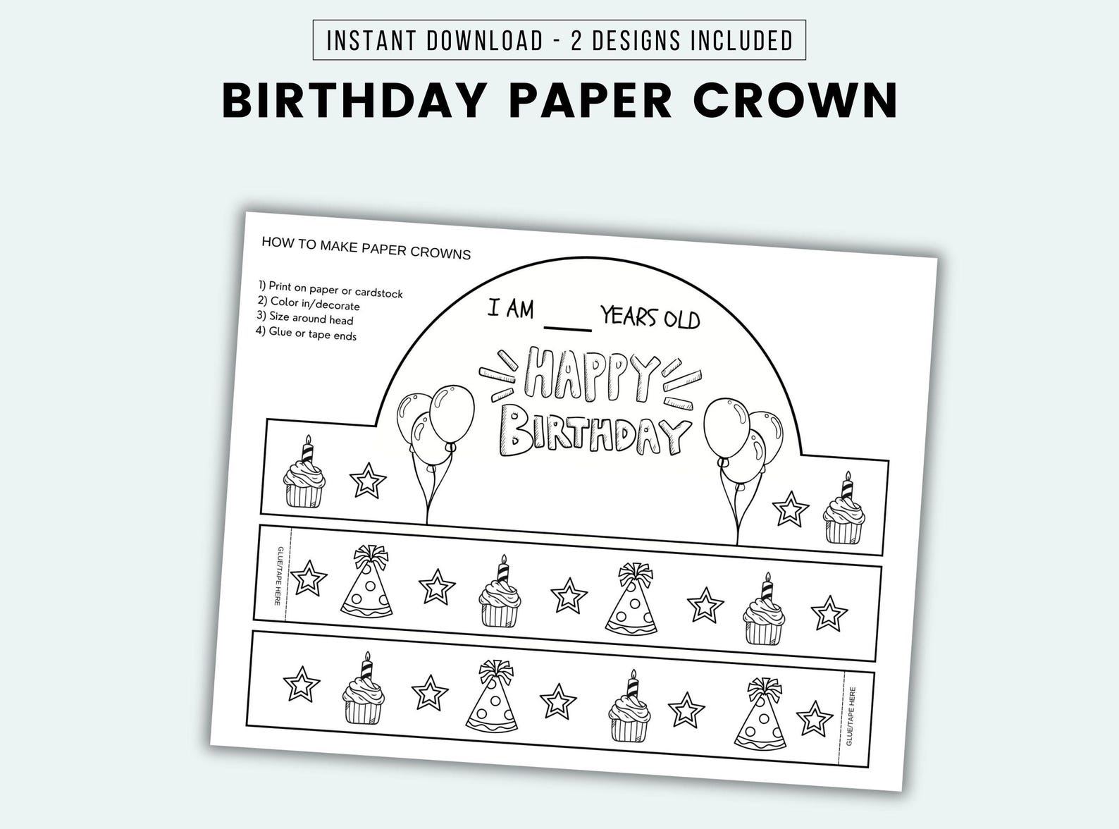 Birthday Paper Crown Printable Birthday Crowns Birthday Headband ...