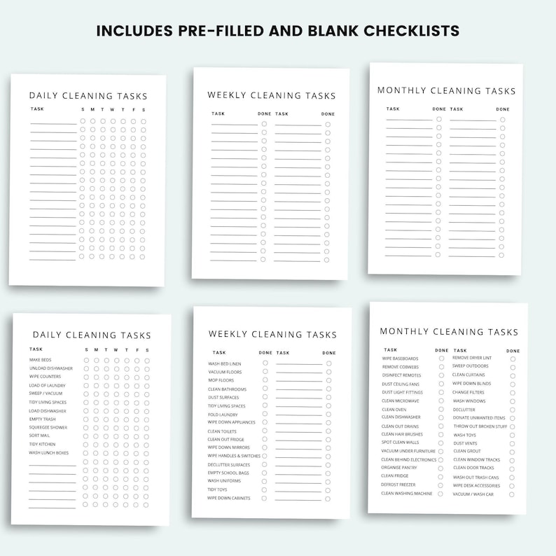 Printable Cleaning Checklist Daily Weekly Monthly Cleaning Schedule Cleaning Checklist Spring ...