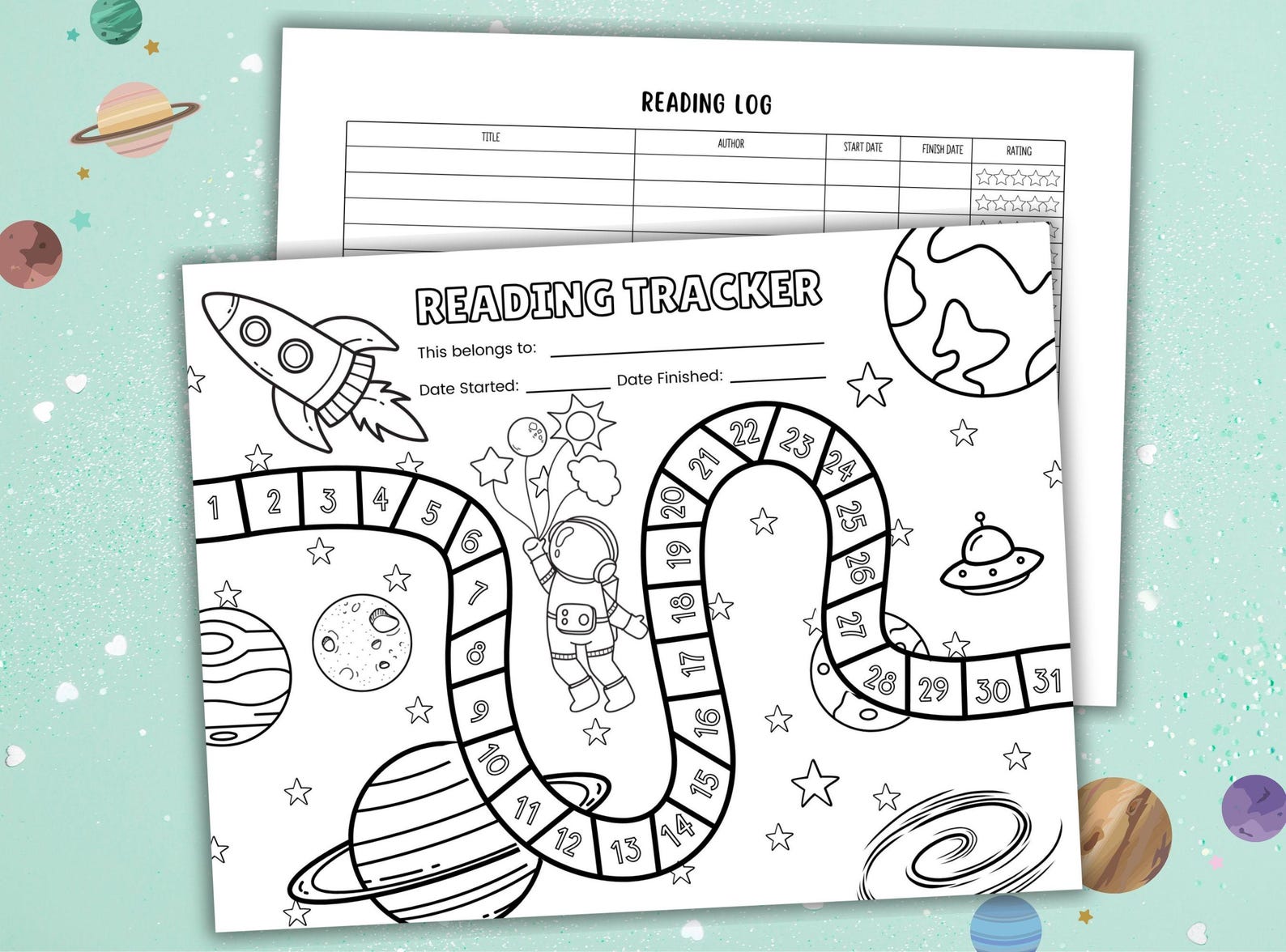 Space Reading Challenge Reading Tracker for Kids Printable Book Tracker ...