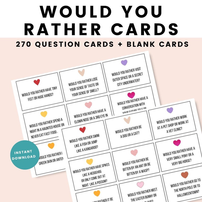 Would You Rather Questions, Family Question Cards, Would You Rather ...