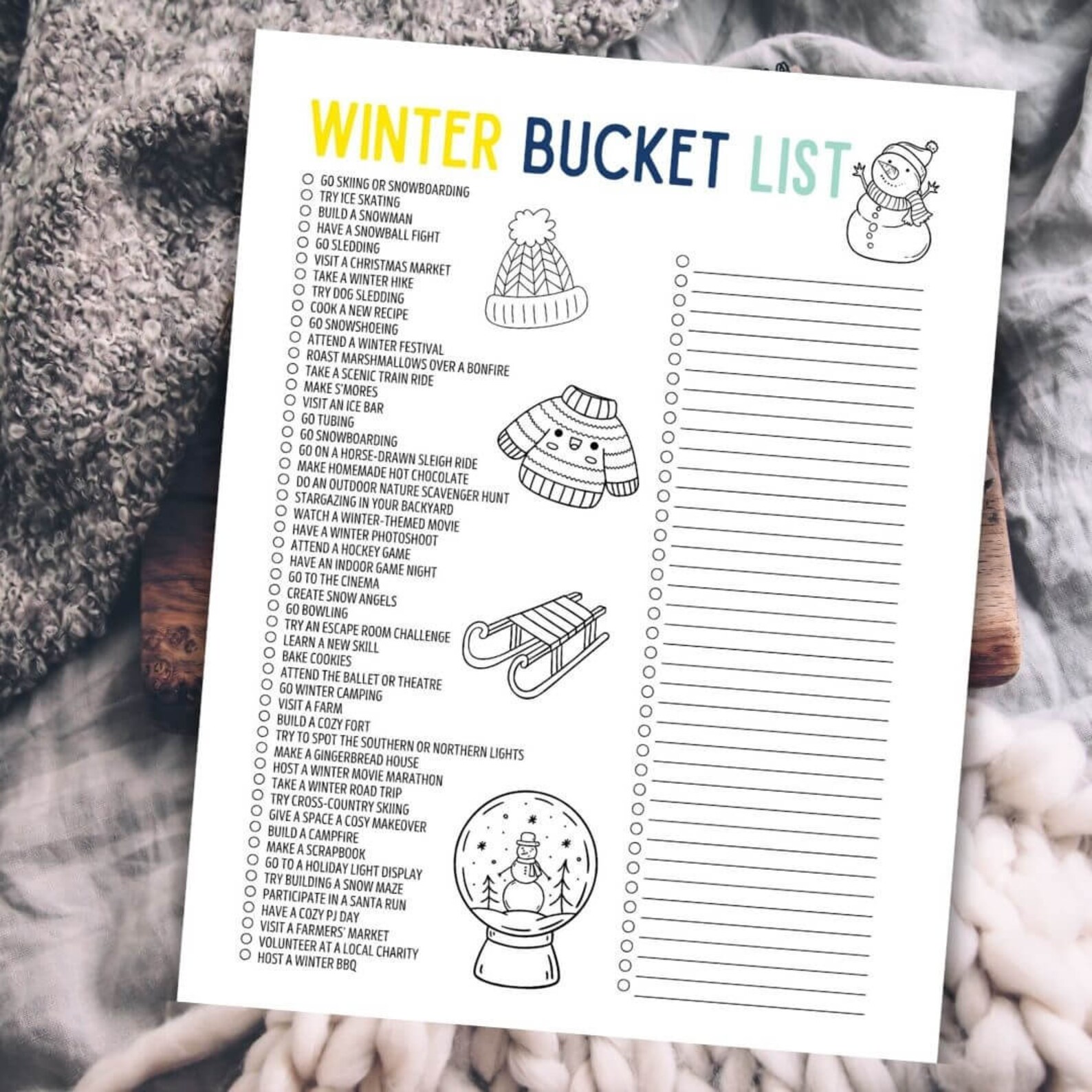 Winter Bucket List Printable Winter Activities for Kids Family Bucket ...