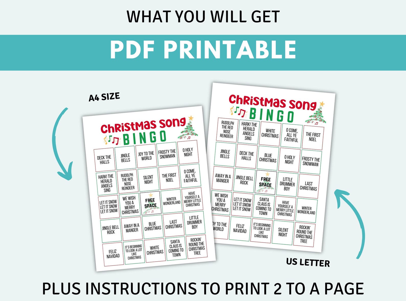 Christmas Song Bingo Game Printable Christmas Games Christmas Music ...