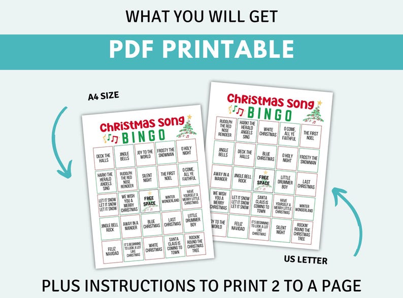 Christmas Song Bingo Game Printable Christmas Games Christmas Music ...