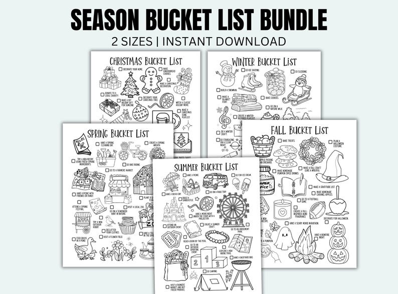 Bucket List Bundle Printable to Do List Planner Pages Seasonal Bucket ...