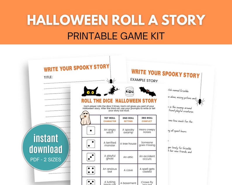 Halloween Roll A Story Game, Printable Halloween Game for Kids ...
