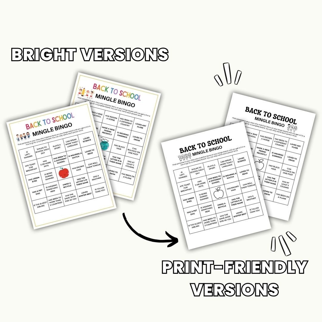 Back to School Mingle Bingo Game First Day of School Activity Printable ...