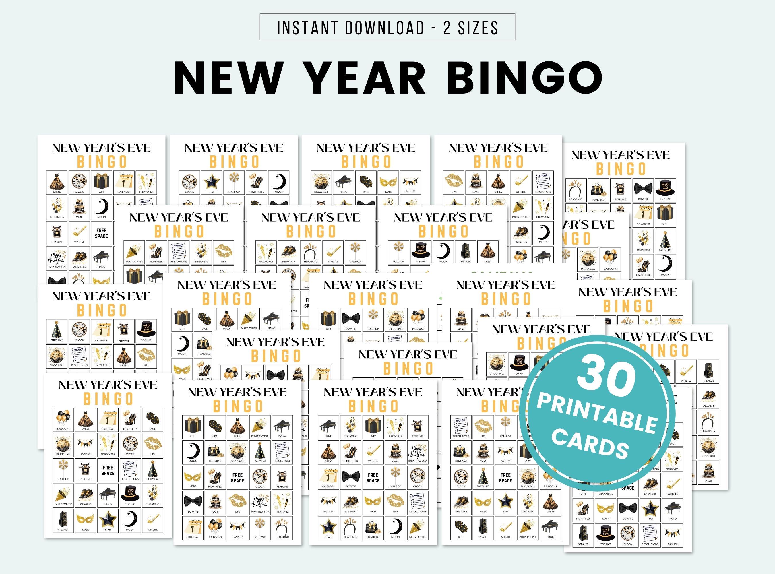 New Years Bingo Game Printable New Years Games NYE Bingo New Year's Eve ...