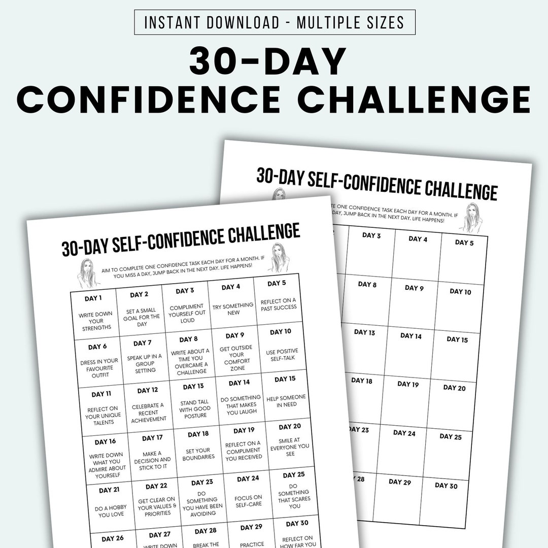 30 Day Self Confidence Challenge Printable Confidence Challenge Tracker ...
