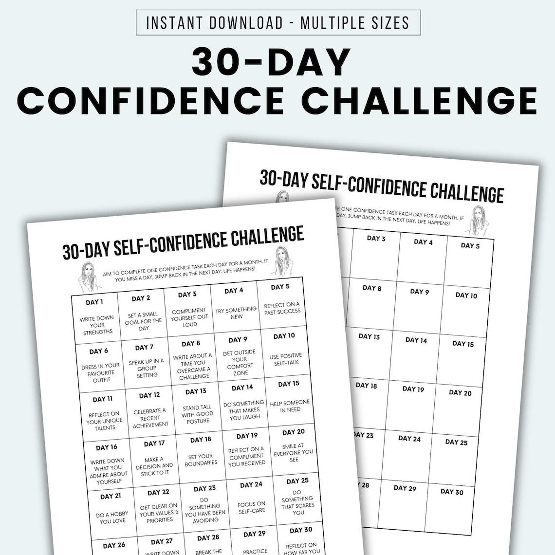 30 Day Self Confidence Challenge Printable Confidence Challenge Tracker ...