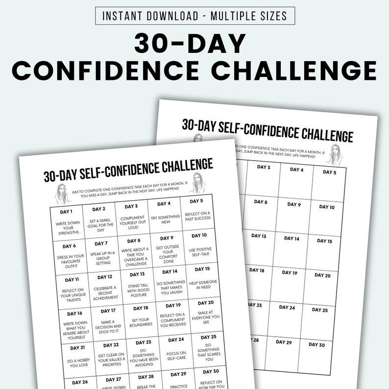 30 Day Self Confidence Challenge Printable Confidence Challenge Tracker ...