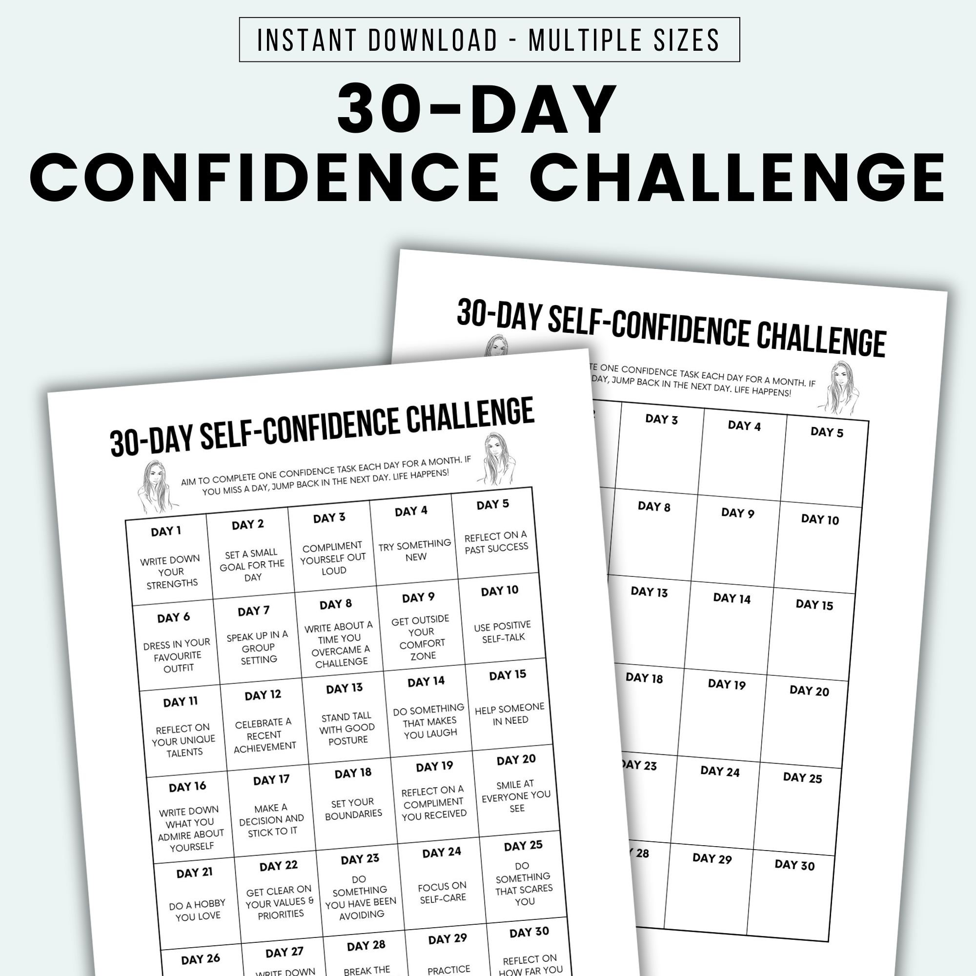 30 Day Self Confidence Challenge Printable Confidence Challenge Tracker ...