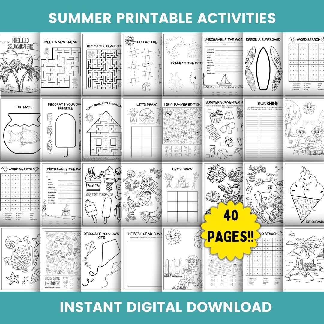 Summer Activity Bundle Printable Summer Kids Activities Summer ...