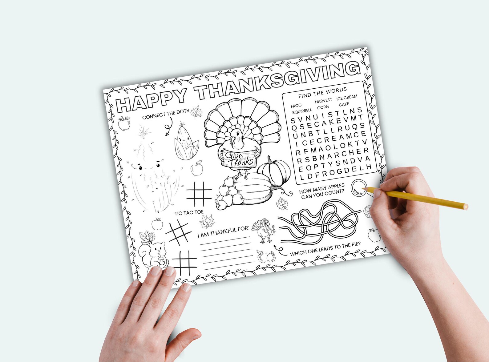 Thanksgiving Activity Placemat Printable Thanksgiving Coloring Placemat ...