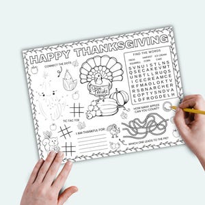 Thanksgiving Activity Placemat Printable Thanksgiving Coloring Placemat ...
