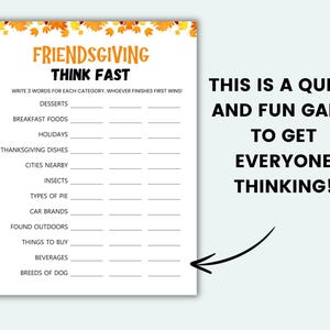 Friendsgiving Think Fast Game Printable Thanksgiving Game Thanksgiving ...