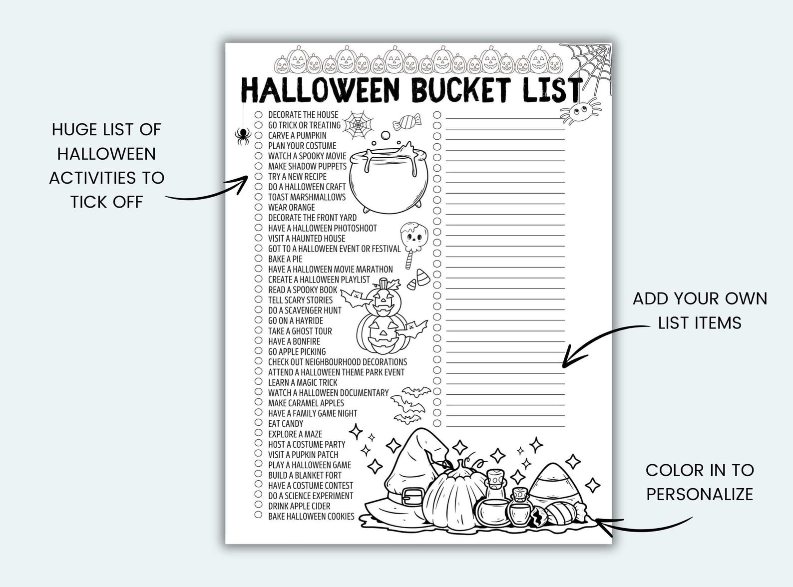 Halloween Bucket List Printable Halloween Activities for Kids Family ...
