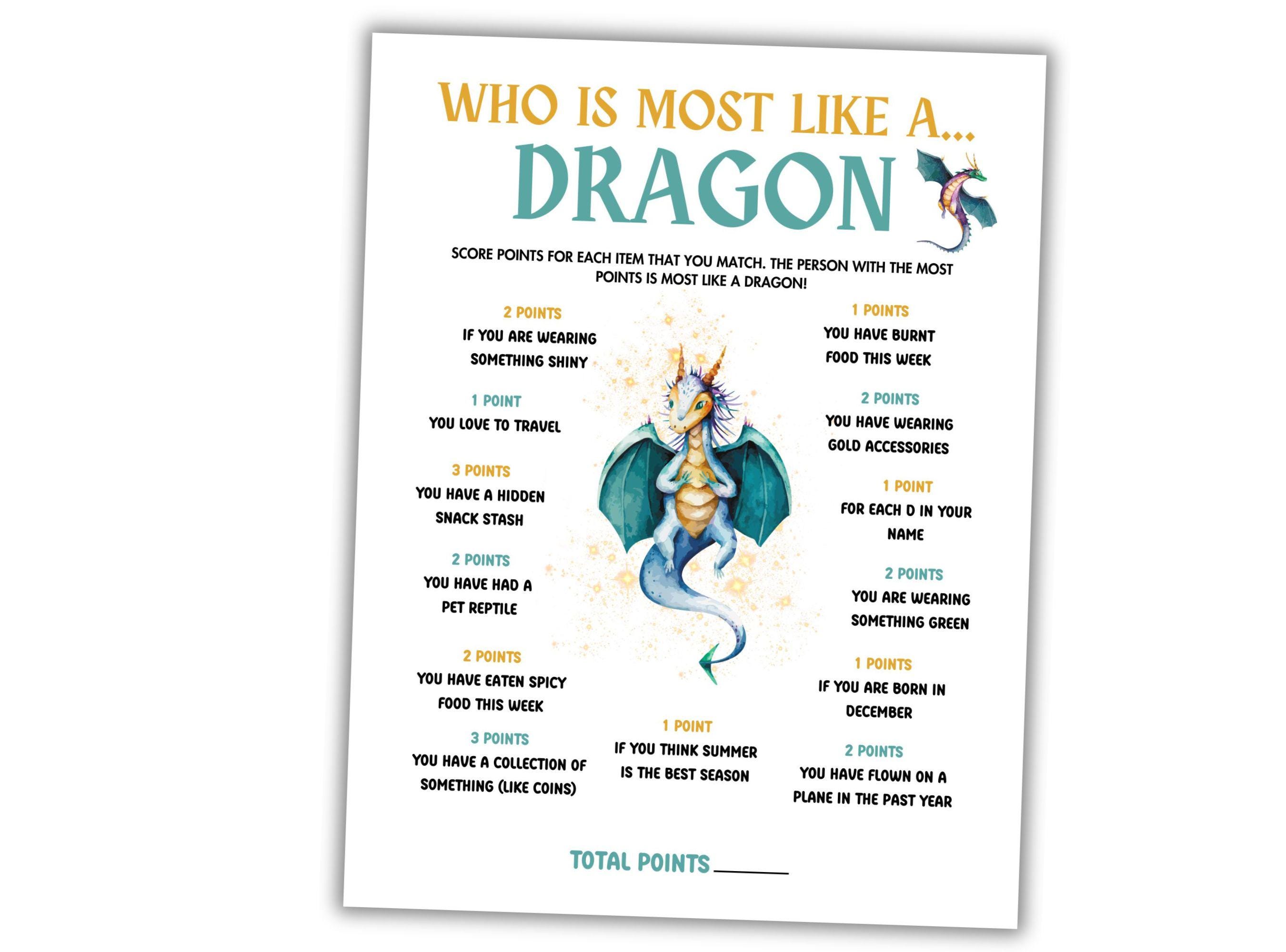 Who is Most Like A Dragon Party Game Printable Dragon Game Dragon Party ...