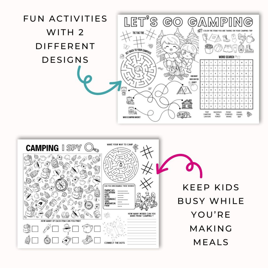 Camping Activity Placemat Printable Camping Activity Mat Camping ...