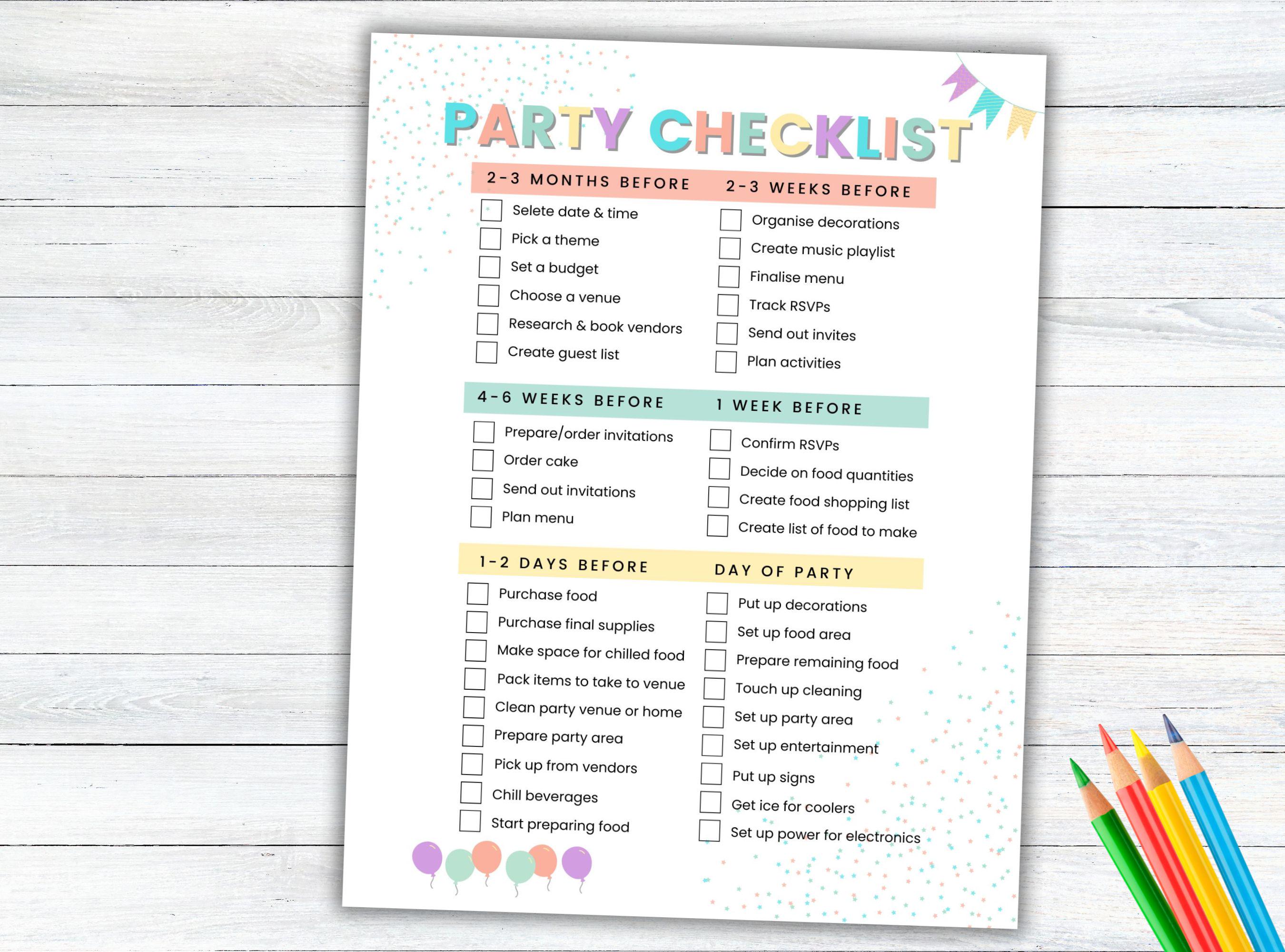 Party Checklist PDF Printable Party Planner Printable Event Planner ...