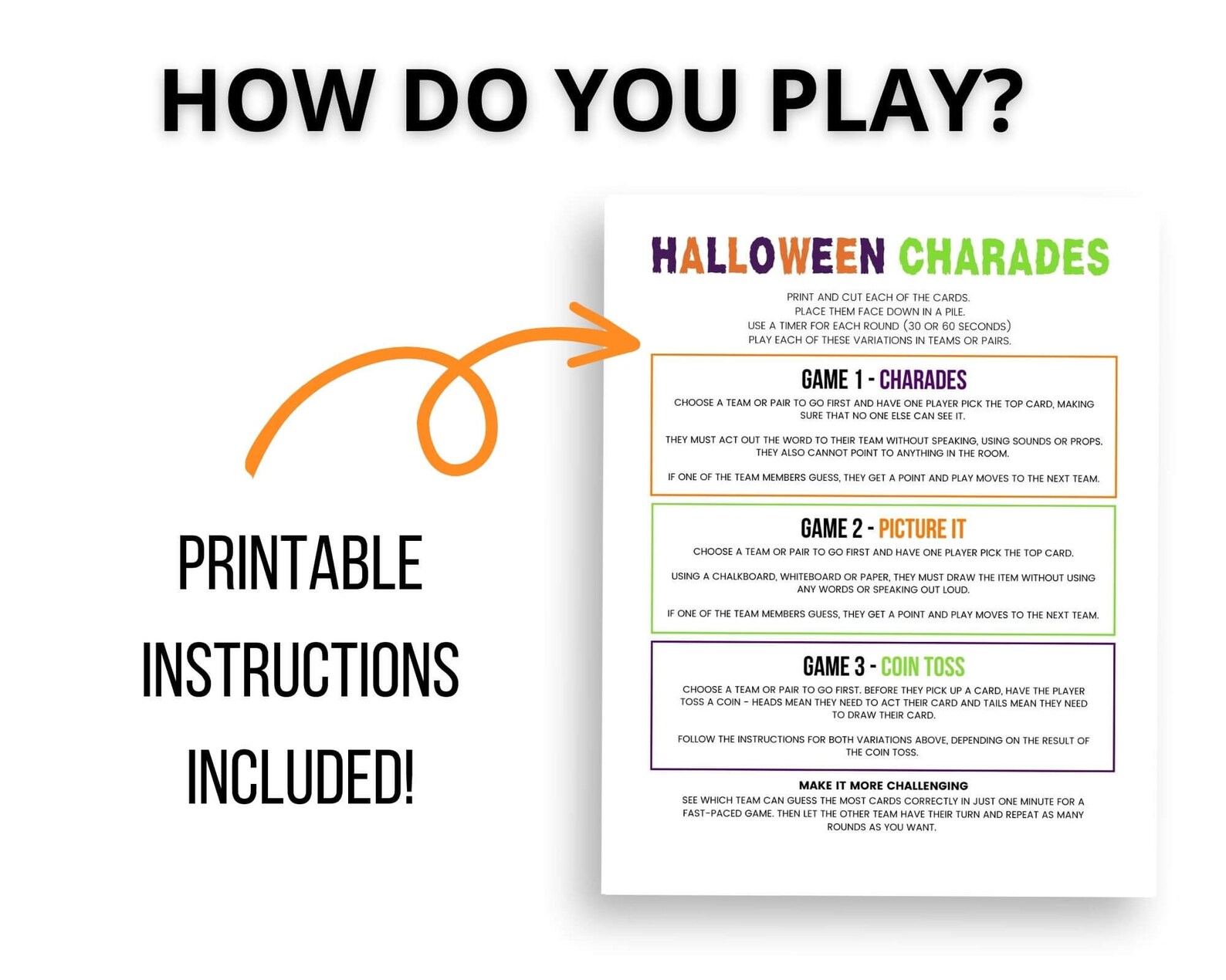 Halloween Charades Cards, Printable Halloween Games, Halloween ...