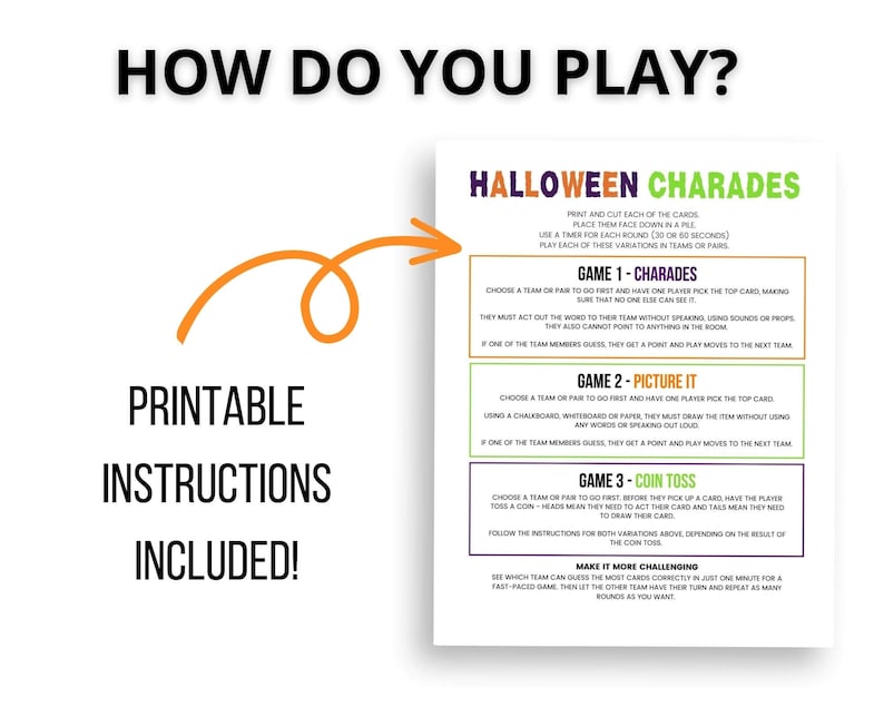 Halloween Charades Cards, Printable Halloween Games, Halloween ...