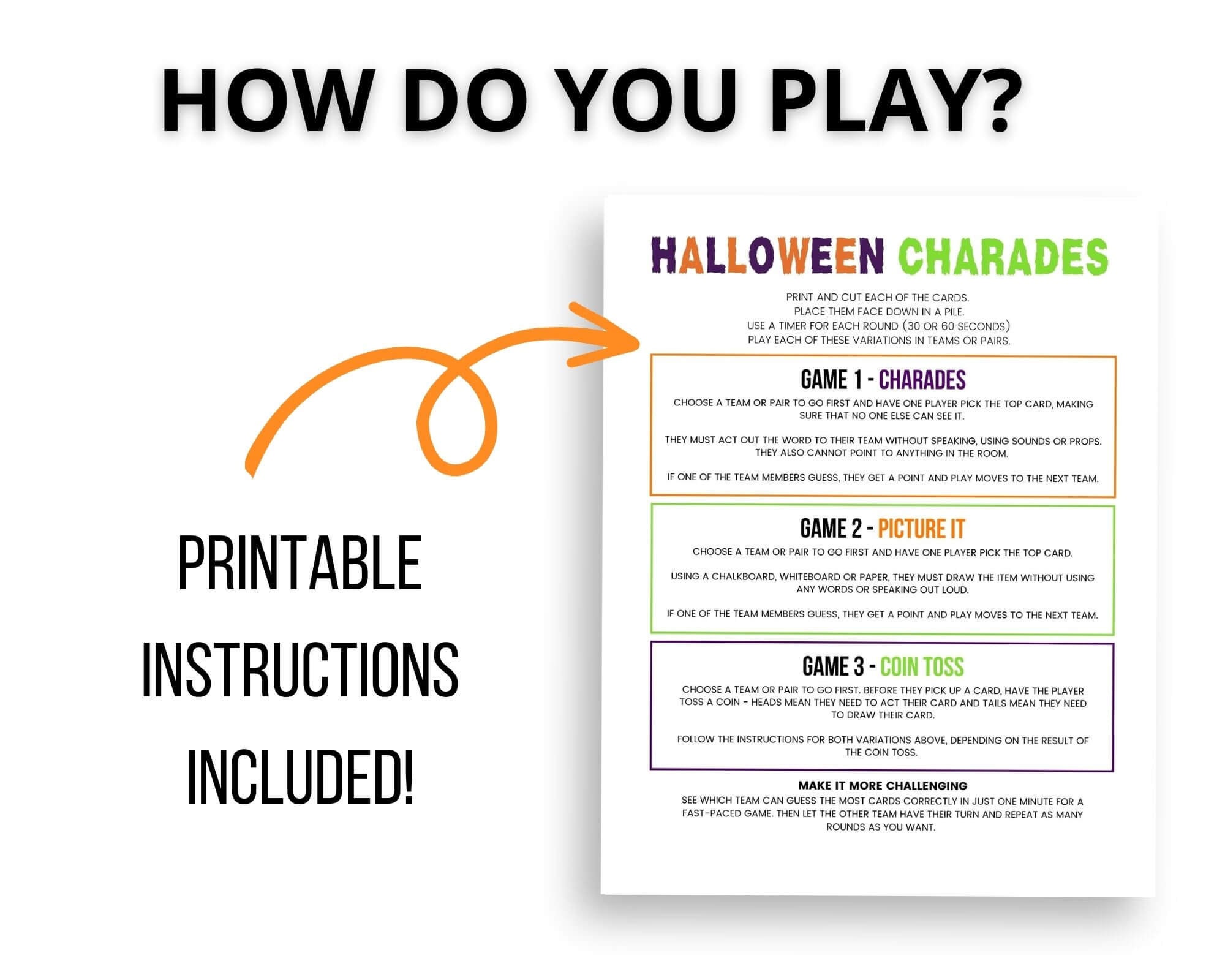 Halloween Charades Cards, Printable Halloween Games, Halloween ...