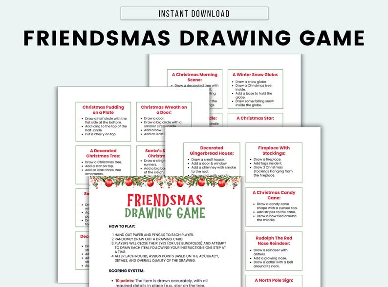 Friendsmas Drawing Game Printable Christmas Game Christmas Drawing Game ...