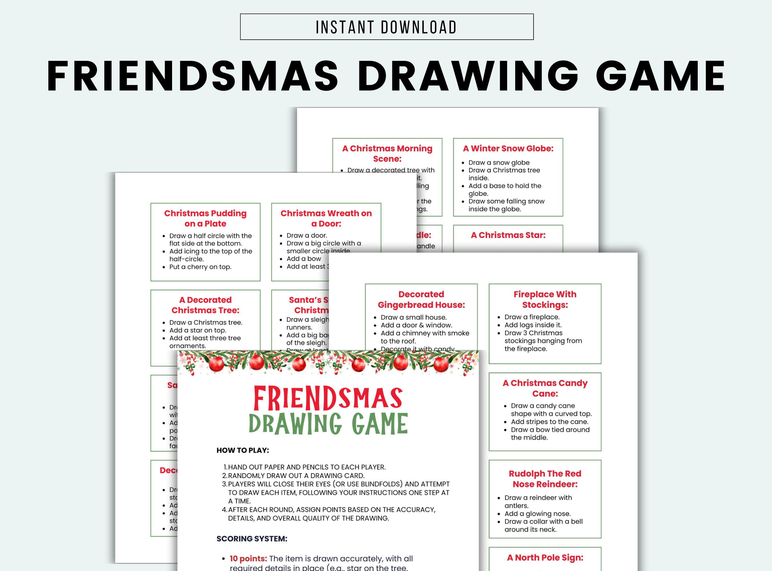 Friendsmas Drawing Game Printable Christmas Game Christmas Drawing Game ...