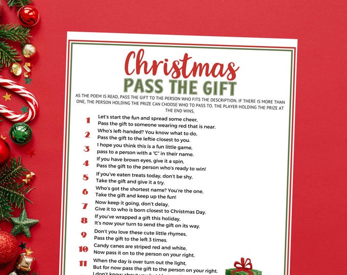 Christmas Pass the Gift Game, Printable Pass the Present Holiday Party ...