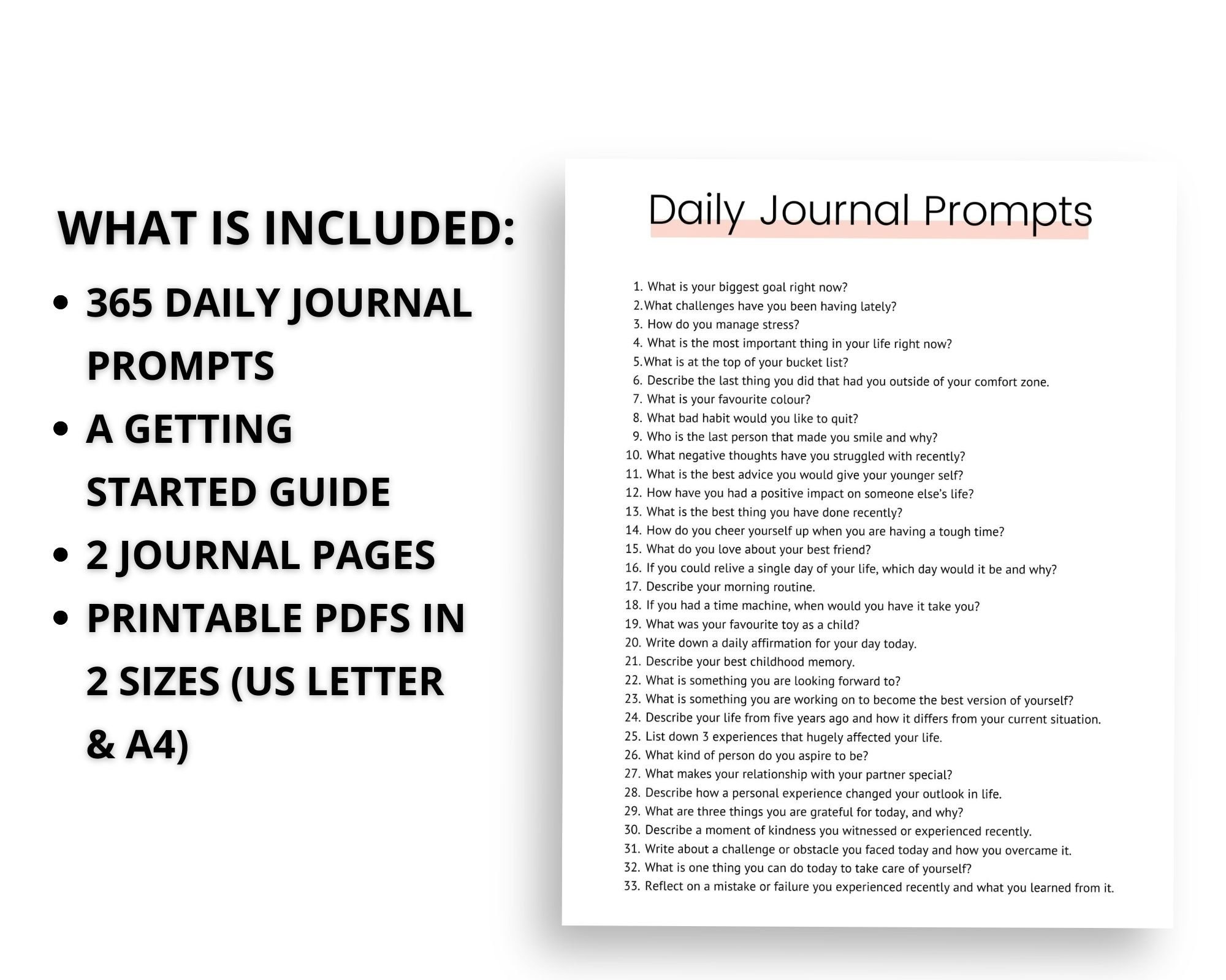 365 Journal Prompts for Beginners Printable Daily Journal Prompts ...