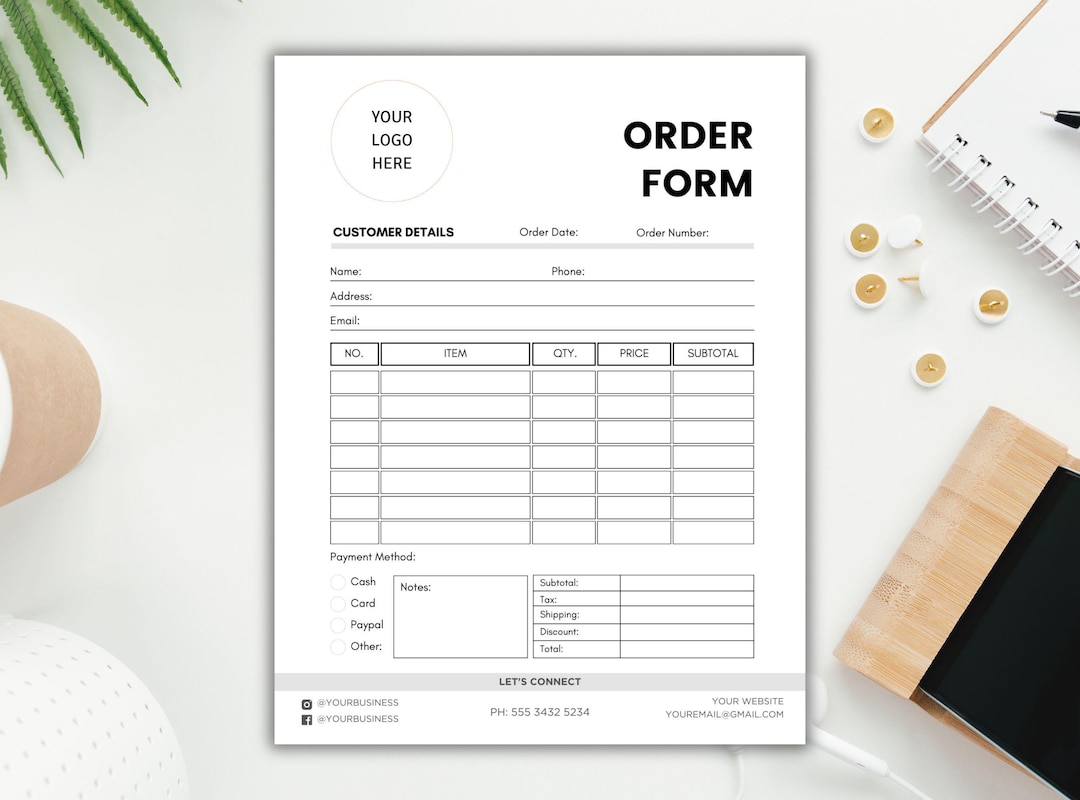 Editable Order Form Template Purchase Order Form Template Fillable ...