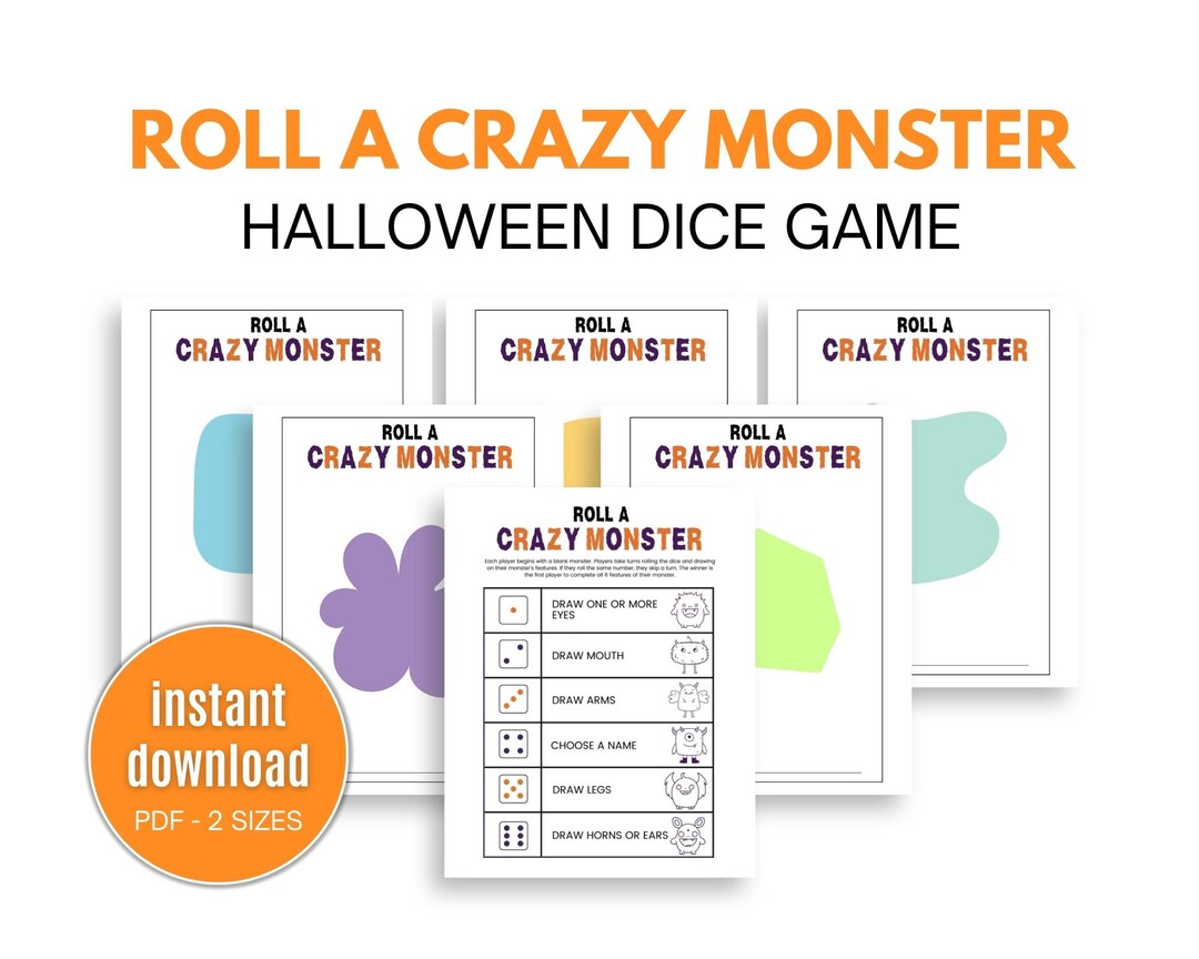 Halloween Roll A Monster Game, Printable Halloween Game for Kids ...