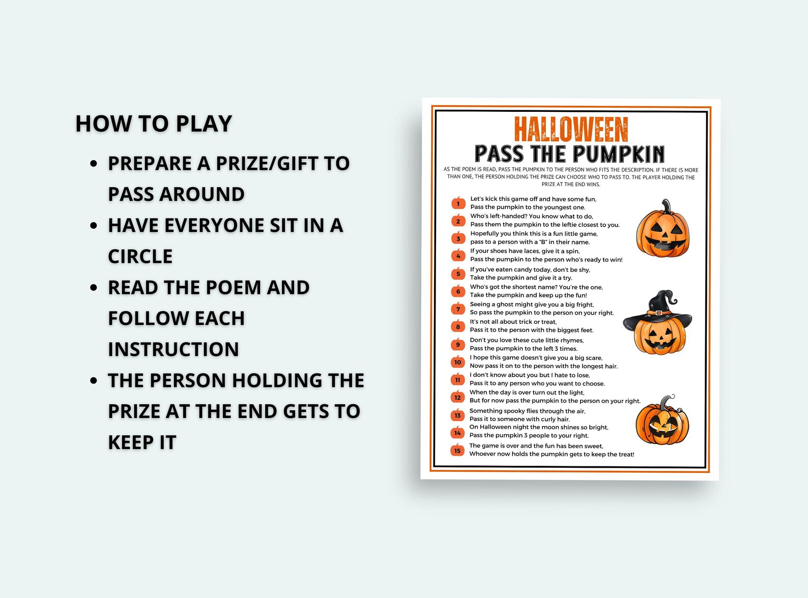 Pass the Pumpkin Game Printable Halloween Game Halloween Pass the Prize ...