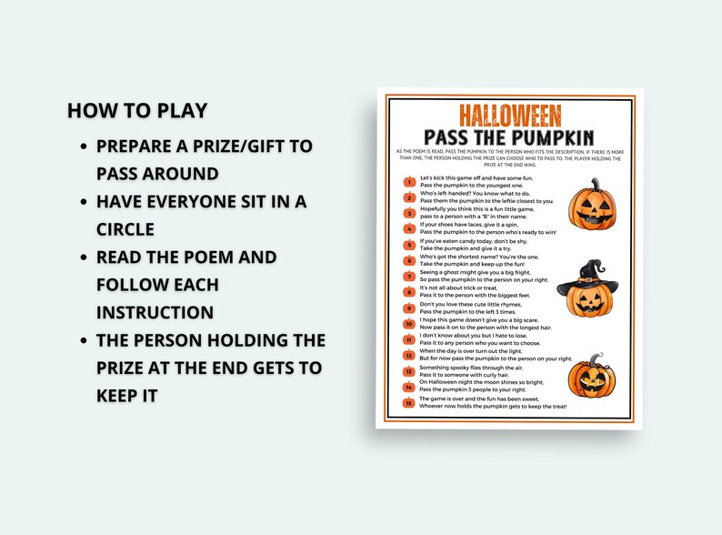 Pass the Pumpkin Game Printable Halloween Game Halloween Pass the Prize ...