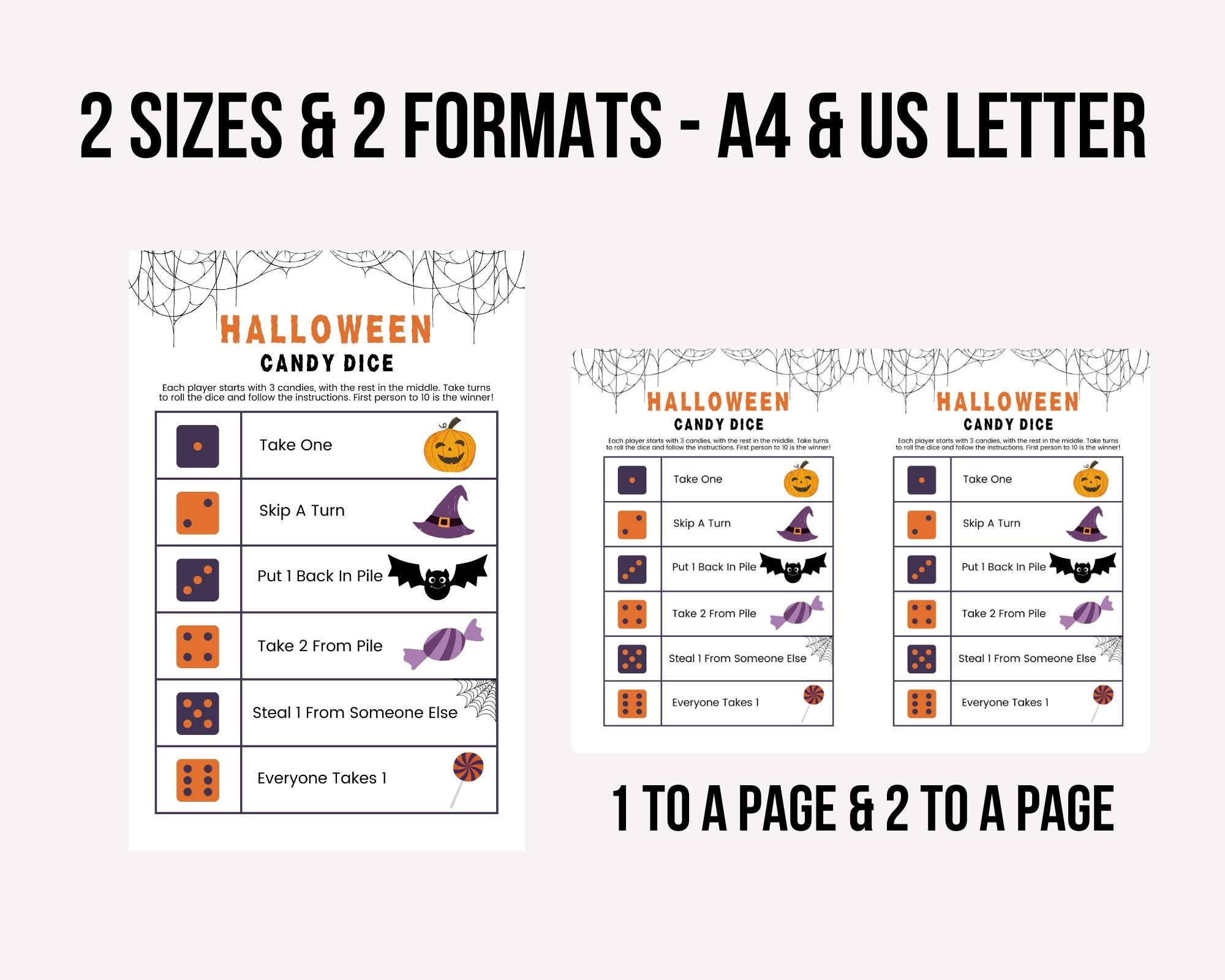 Halloween Candy Dice Game, Printable Halloween Game for Kids, Halloween ...
