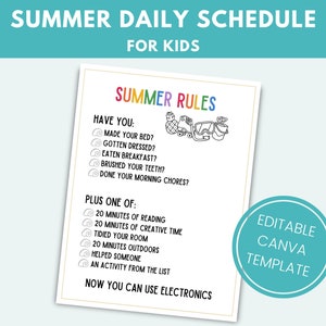 Summer Rules Screentime Rules Printable Summer Schedule Daily Summer ...