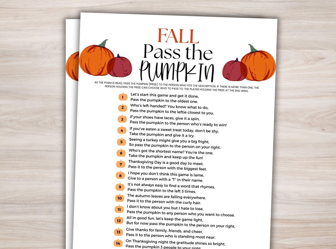 Fall Pass the Pumpkin Game Printable Thanksgiving Game Thanksgiving ...