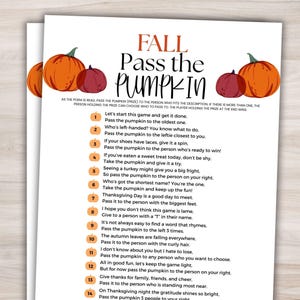 Fall Pass the Pumpkin Game Printable Thanksgiving Game Thanksgiving ...