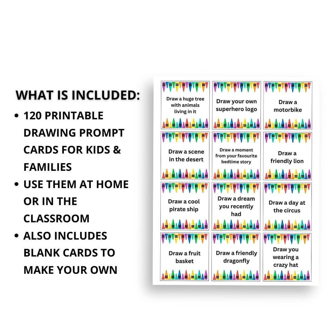 Drawing Prompts for Kids Printable Drawing Prompt Cards Drawing Ideas ...