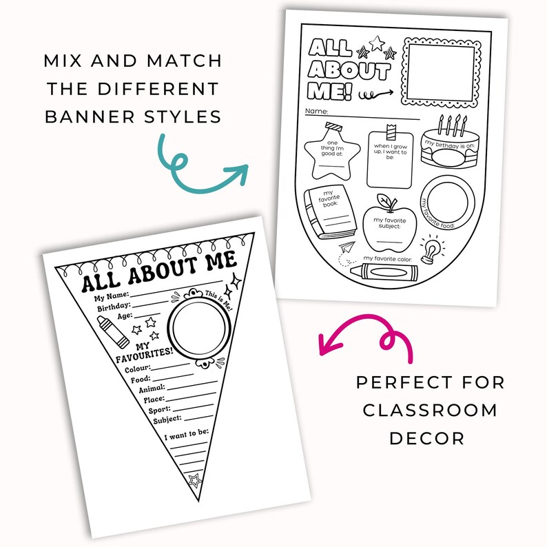 All About Me Banner Bundle First Day of School Printable Back to School ...