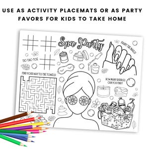 Spa Party Activity Placemat Printable Spa Party Coloring Placemat ...